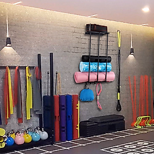 Ansonation Camping Chair Rack for Garage Storage, Metal Camping Beach Chair Umbrella Wall Mounted Holder Rack Organizer with 4 Hooks for Garage Organization