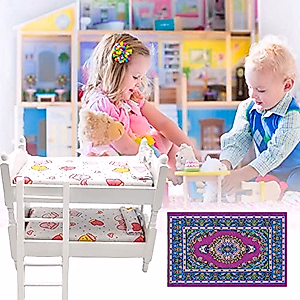 3Pcs Dollhouse Decoration Accessories, 1Pc Dollhouse Miniature Children Bedroom Furniture Bunk Bed with Ladder and 2Pcs Miniature Carpet Turkey Rugs for Kids Gift (A)