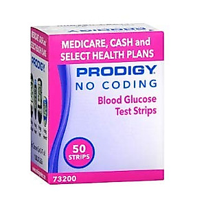 Prodigy 73200 No Coding Blood Glucose Test Strips, Box of 50 Strips