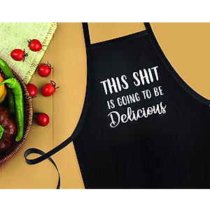 This is Going to be Delicious Apron Funny Apron with Pockets Gift for Men Women | Christmas / Thanksgiving Gift BBQ Grill Cooking Gift for Husband / Dad | Chef Kitchen Black Apron with pockets