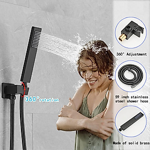YCAIKOI Matte Black Shower System, 8 Inch High Pressure Rain Shower with Handheld, Wall Mount Shower Faucet Set for Bathroom, Rough-in Valve Body and Trim Included