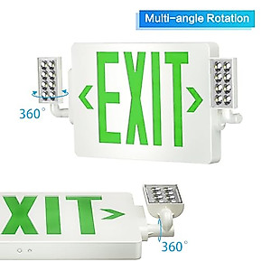Spectsun 1 Pack Exit Signs with Emergency Lights,120-277VAC -LED Combo Emergency Light with Backup Battery-Double Face UL Listed Green Letter Exit Sign Lighting-Hard Wired-Fire Resistant