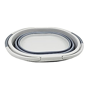 SAMMART 11L (2.9 Gallon) Collapsible Tub with Handle - Portable Outdoor Picnic Basket/Crater - Foldable Shopping Bag - Space Saving Storage Container (Grey/Dark Grey, 1)