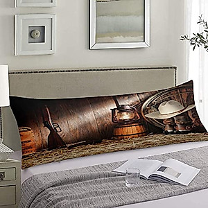 Body Pillow Cover,Western Theme Rodeo Cowboy Boots Hat Gun Lantern Printed Long Pillow Cases Protector with Zipper Decor Soft Large Covers Cushion for Beding,Couch,Sofa,Home Gift 20"x54"