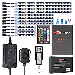 DITRIO 12pcs Underglow RGB LED Strip Light Kit DC 12V with 2 Red Blinking Brake Light Styles for Motorcycles Trikes Golf Carts ATVs UTVs – M12r