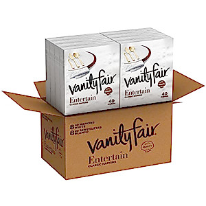 Vanity Fair Entertain Paper Napkins, 320 3-Ply Disposable Napkins, Dinner Size (8 packs of 40 Napkins)
