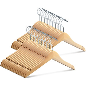 Pinkunn 50 Pcs Wooden Hangers for Baby Kids Hangers Solid Wood Baby Hangers Children's Coat Hangers with Pants Bar Shoulder Notches Anti Rust Swivel Hooks 12.6 Inch (Stylish Style)