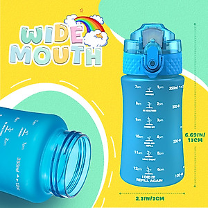 OLDLEY Kids Water Bottle for School, 12 oz (2 lids) BPA-Free Reusable Leak-proof Durable Tritan Plastic Water Bottles with Straw & Chug Lids, Anti-dust Spout Cover (Blue)