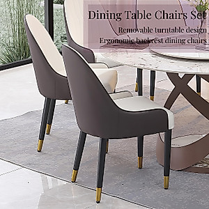 Montary 9 Piece Dining Table Set, Modern Dining Table Set of 8, Round 59" D Faux Marble Dining Table with Lazy Susan, Sintered Stone Dining Table with 8 Dining Chairs, for Dining Room