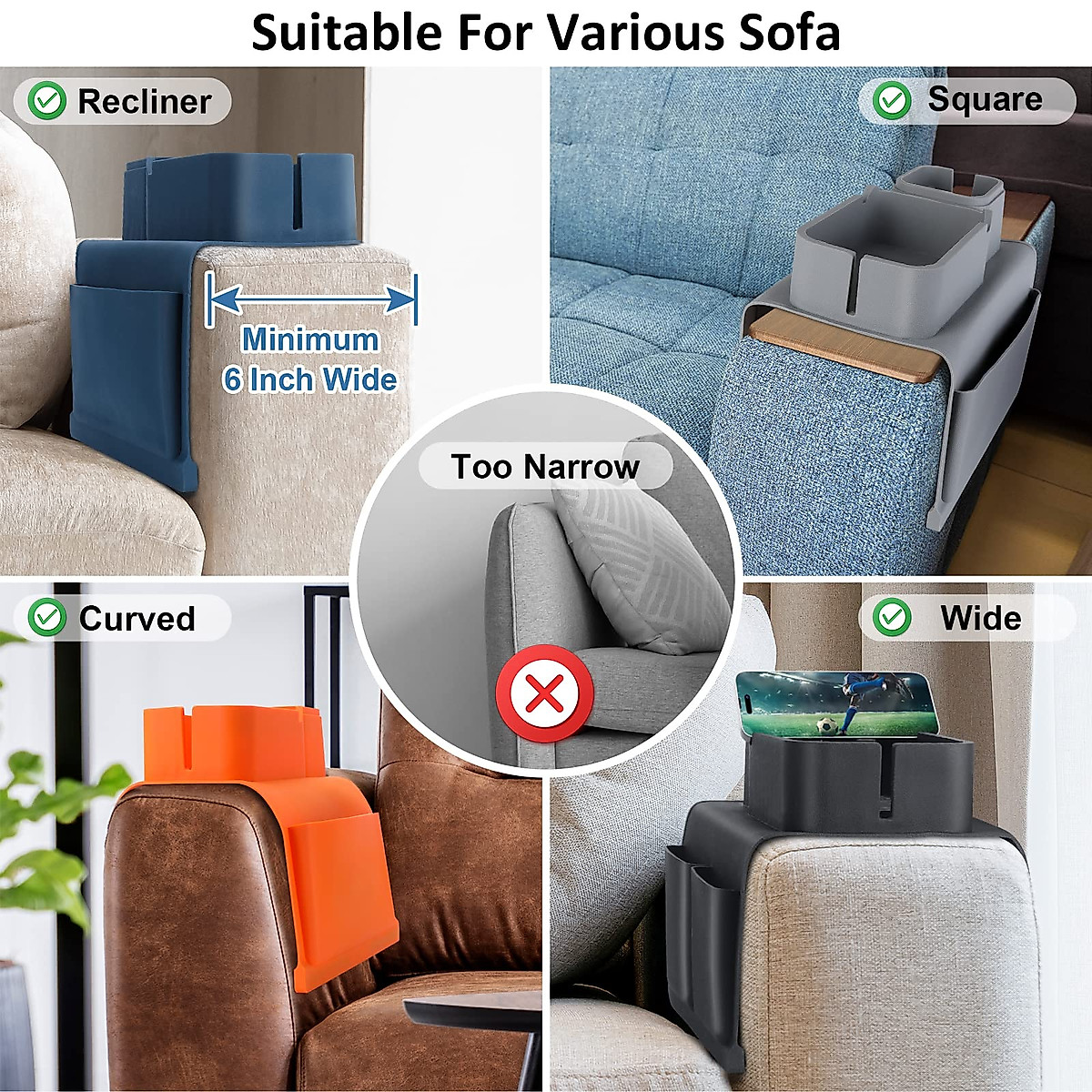 Couch Cup Holder, Easyjoy Silicone Sofa Armrest Tray with Side Pockets, Super Large Anti-Spill and Anti-Slip Big Couch Caddy with Cup Holder, Drink Holder for Couch Arm Tray, Fathers Day Dad Gifts