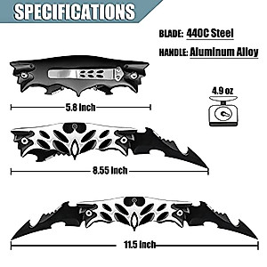 MADSABRE Bundle of 2 Items - Dual Blade Pocket Knife - Bat Design Folding Knife - Perfect for Outdoor Hunting Survival Camping EDC Camping Hiking, Unique Gifts for Men