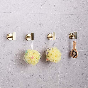 GERZWY SUS 304 Stainless Steel Bath Coat Hook Towel/Robe Clothes Hook for Bathroom Kitchen Modern Hotel Style Wall Mounted Brushed PVD Zirconium Gold 4 Pack