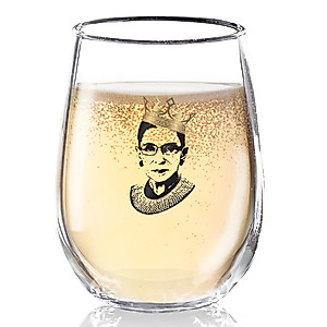 Majority Blue - Ruth Bader Ginsburg - RBG Wine Glasses | Gifts for Feminist | RBG Wine Glass Gifts for Women | Gift for Her | RBG Crown | Ginsburg Lawyer Glass | Justice Glassware Collection (15 oz)