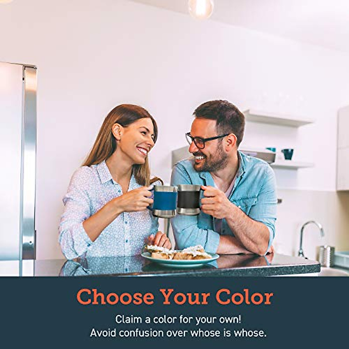 COSORI Coffee Mug with Lids Set of 2, Stainless Steel Cups with Heat-resistant Handle & Slip-resistant Sleeve, 17 oz, Best Match w/Mug Warmer, for Coffee,Tea,Water,Cocoa, Milk, C1601-CM, Black & Blue