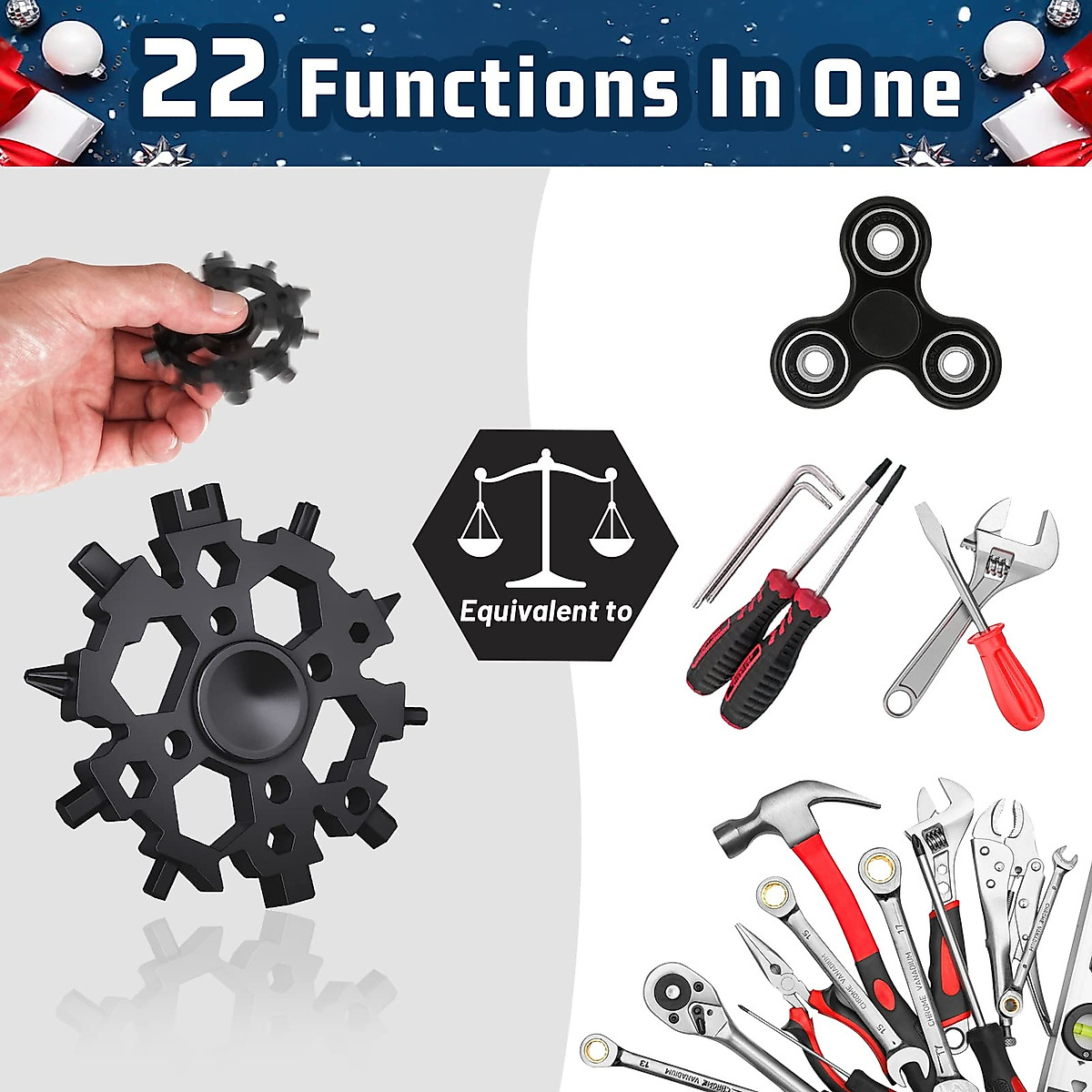 Gifts for Men, 22 in 1 Snowflake Multitool as Christmas Stocking Stuffers for Kids, Teens, Adults, Dads, Husbands, Boyfriends, and Grandpas（Black）