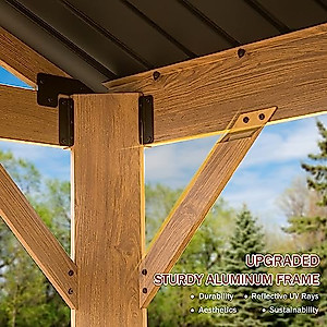 Domi 12x20FT Hardtop Gazebo, Galvanized Steel Gable Roof Gazebo Pergola with Wood Grain Aluminum Frame, Outdoor Permanent Gazebo Pavilion for Patio, Garden, Deck, Backyard