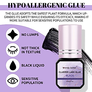 Cluster Lash Glue Black Sensitive Waterproof Long Lasting DIY Lash Glue and 2 Style DIY Lash Clusters C/D Curl Soft and Wispy Cluster Lashes