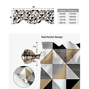 Kitchen Curtains, Simple Black and White Gold Triangle Pattern Valances for Windows, Short Curtains Rod Pocket Bathroom Curtains Window, Kitchen Window Curtains Over Sink, 54x18in Valances for Kitchen