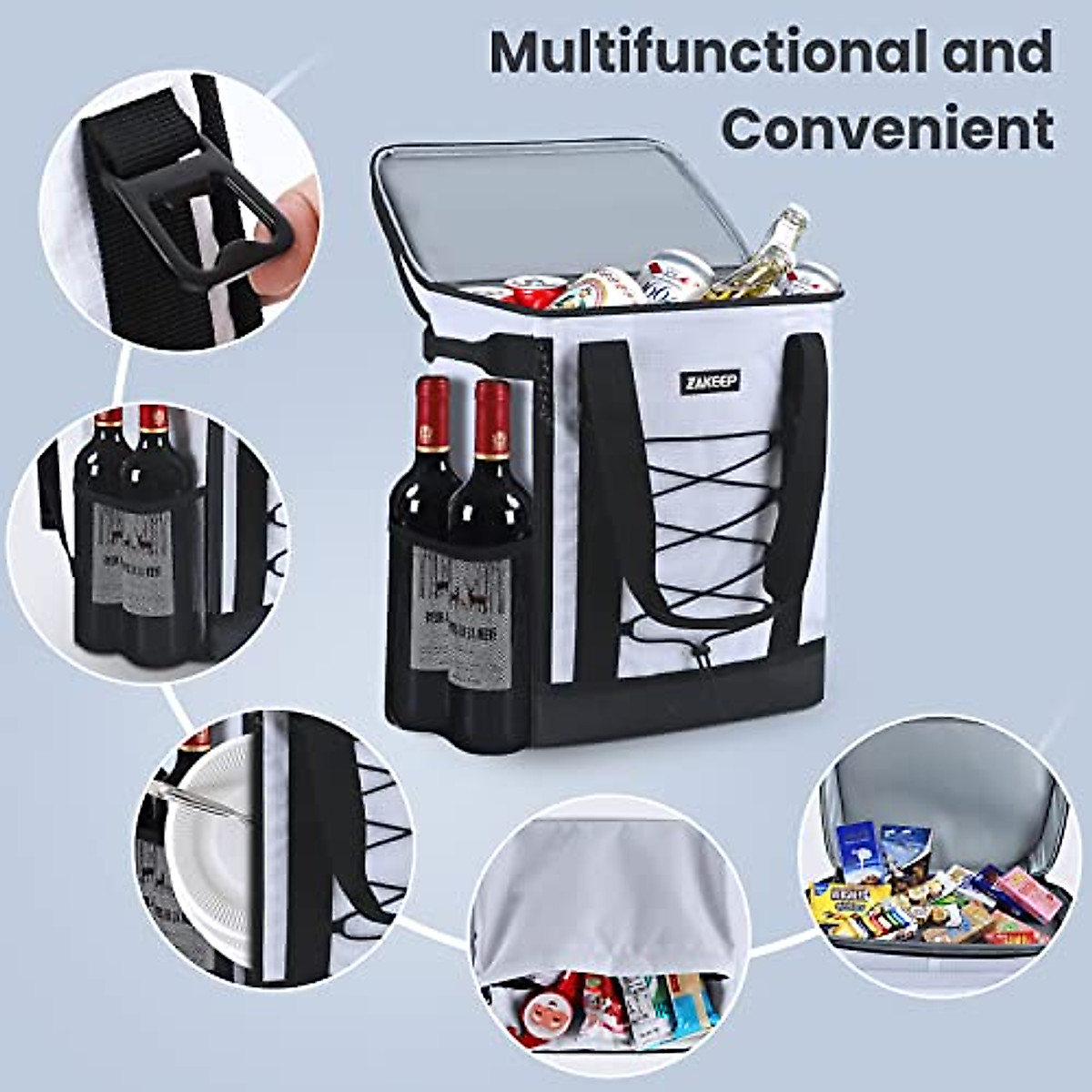 ZAKEEP Cooler Backpack, 36 Cans Multifunctional Leakproof Cooler Backpack with Padded Top Handle, Mesh Pocket for Camping BBQ (White)