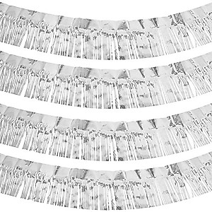 WILLBOND 4 Packs 10 Feet Fringe Garland Foil Fringe Garland Metallic Tinsel Foil Garland Wall Hanging Fringe Banner for Wedding Birthday Parties Holiday Decorations and More