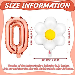 Two Groovy Balloons Party Decorations Foil Letter Balloons Large Daisy Balloons Groovy Decor White Flower Balloons for Birthday Party Baby Shower Wedding Decor Supplies, 16 Inches (Rose Gold)