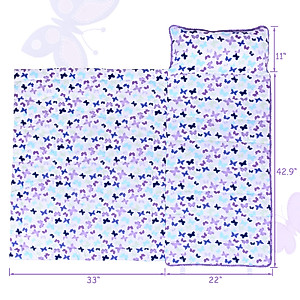 UOMNY Toddler Nap Mat Girls Kids Nap Mats with Removable Pillow and Blanket Butterfly Toddler Sleeping Bag for Preschool Daycare Purple Happy Napper Girls 50x20 Inch