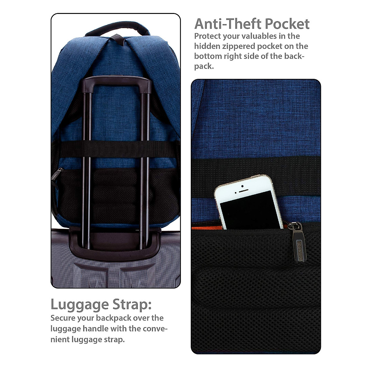 Rockland Slim Pro USB Laptop Backpack, Blue, Large