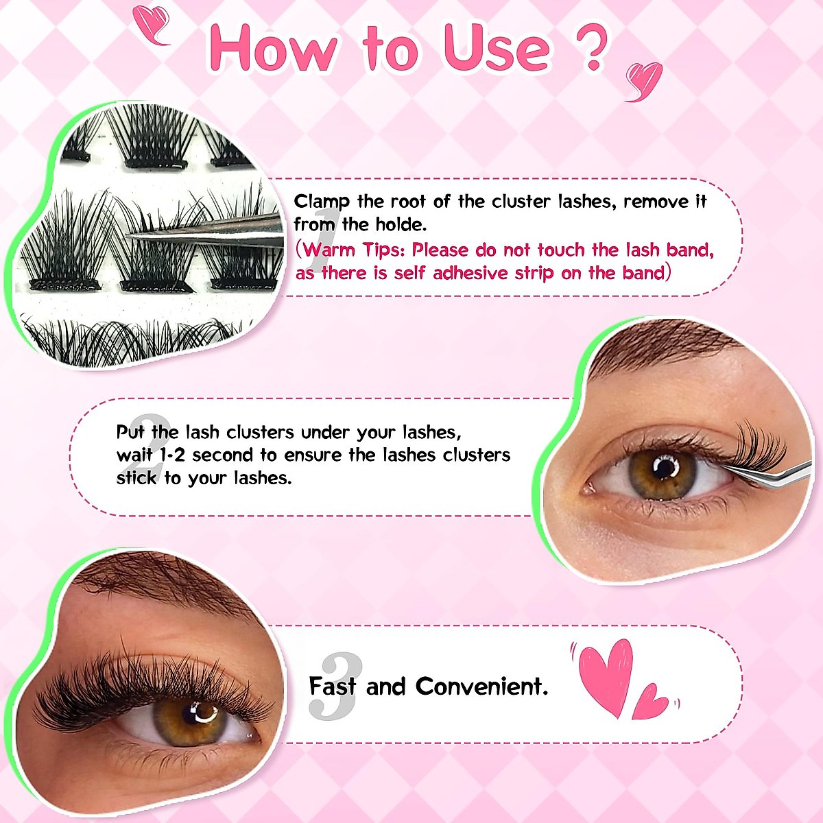 Self Adhesive Eyelashes Lash Clusters DIY Eyelash Extensions 48pcs Self Adhesive Individual Lash Extensions CD Curl Eyelash Clusters Lashes