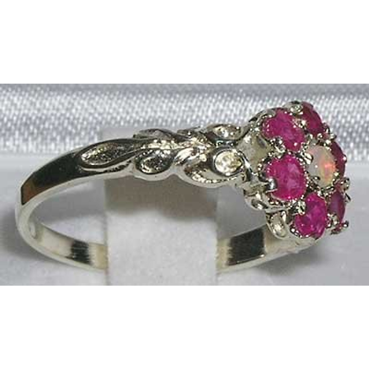 LetsBuyGold 925 Sterling Silver Natural Opal and Ruby Womens Promise Ring - Size 6.5