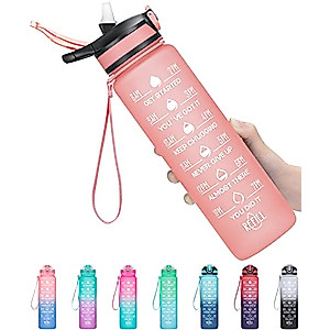 MEITAGIE 32oz Leakproof Motivational Sports Water Bottle with Straw & Time Marker, Flip Top Durable BPA Free Non-Toxic Frosted Bottle Perfect for Office, School, Gym and Workout
