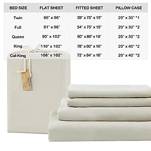 PANDATEX Beige Linen-Textured Bed Sheets Set, Bamboo Rayon, Cotton, Linen Blend Bed Sheets Queen Size, Soft Cool & Breathable for Hot Sleepers,Durable Natural Organic Bed 15'' Deep Pocket - 4 Piece