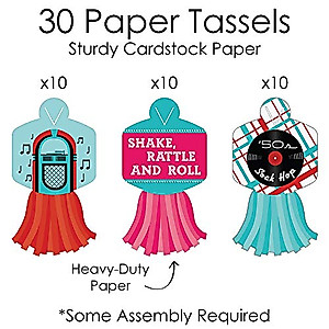 Big Dot of Happiness 50’s Sock Hop - 90 Chain Links and 30 Paper Tassels Decoration Kit - 1950s Rock N Roll Party Paper Chains Garland - 21 feet
