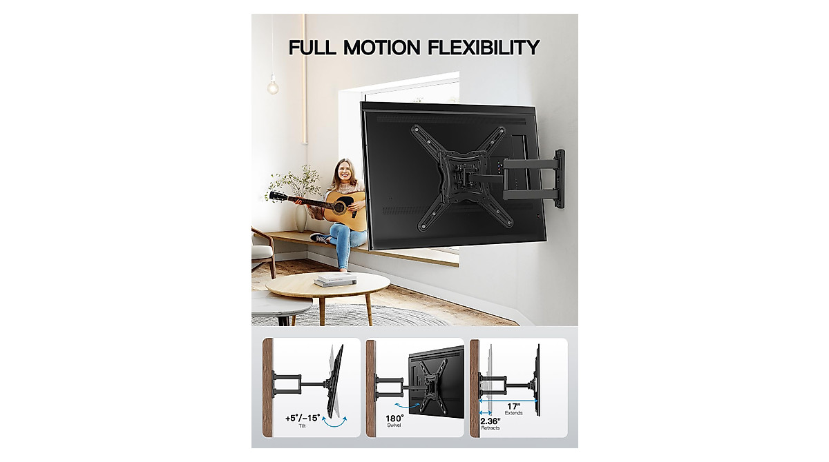Pipishell Full Motion TV Wall Mount for 26-60 Inch TVs