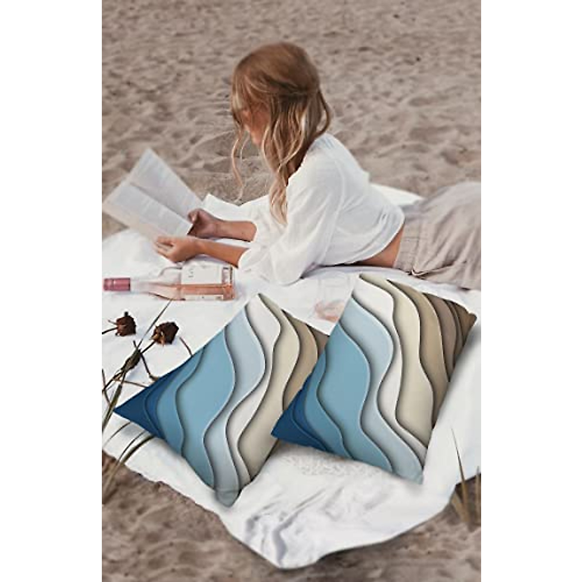 Outdoor Pillow Cover Geometric Blue Modern Waterproof Lumbar Throw Pillowcases Set of 2 Brown Abstract Decorative Patio Furniture Pillows for Couch Garden 20 x 12 Inches