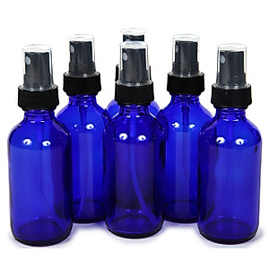 6, Cobalt Blue, 2 oz Glass Bottles, with Black Fine Mist Sprayers
