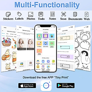 Vicbear Mini Sticker Printer, Sticker Maker Machine Printer with 10 Sticker Paper Rolls, Mini Printer Sticker Maker for Photos/Labels/Notes, Inkless Thermal Portable Printer for Phone/Tablet, White