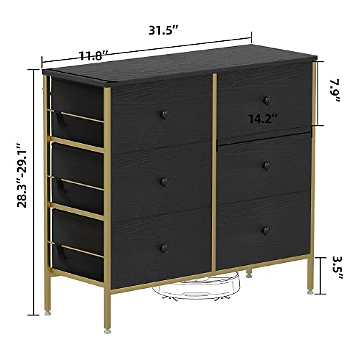 Visiblesser Black Dresser for Bedroom, Fabric Dresser for Closet, 6 Drawer Dresser with Metal Frame, Storage Organizer for Living Room, Hallway, Nursery