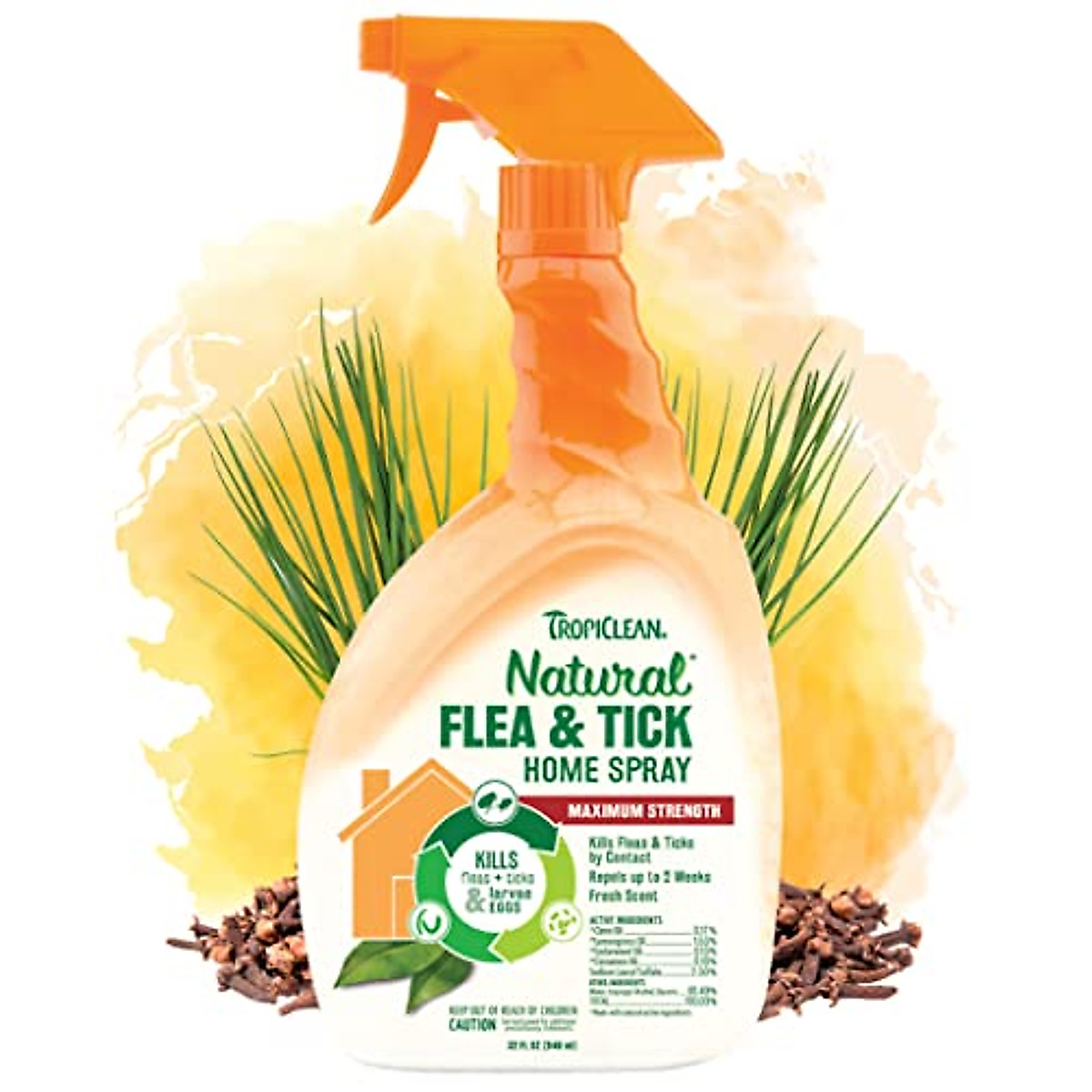 TropiClean Natural Flea and Tick Spray for Home | Maximum Strength Flea Spray for Carpet and Furniture | Family-Friendly & Safe | Made in the USA | 32oz