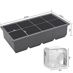 Bangp Large Ice Cube Trays 2 Pack,Big Ice Cube Molds with Removable Lids,Easy Release and Stackable Silicone Ice Cube Tray,Make 16 Big Square Ice Cubes for Whiskey,Cocktails
