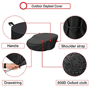 66inch Outdoor Daybed Cover Waterproof, 420D Round Patio Daybed Cover, Outdoor Furniture Daybed Cover with Adjustable Strap, Heavy Oxford Cloth-Black (Ø66inch)