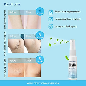 RANTHERM Hair Removal Spray, Hair Inhibitor, Hair Stop Growth Spray For Arm Underarm Legs Face Back Leg Chest Bikini, Natural Ingredient, Non-Irritating Hair Removal Spray for Women and Men