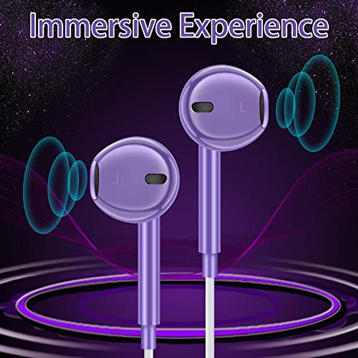 XNMOA Wired Earbuds Headphones,Noise Isolating in Ear Wired Earphones, Built-in Microphone & Volume Control&Support Call,Compatible with iPhone 14/13/12/11 Pro Max/Xs Max/Xr/X/8/7 Plus,Purple