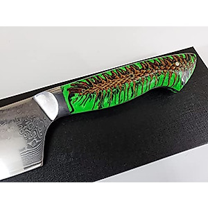 Custom VG10 Damascus chef knife Hybrid Santoku 9" White Silver cast pine cone handle, kitchen knife w/ 67 layer SS Damascus (White SIlver)