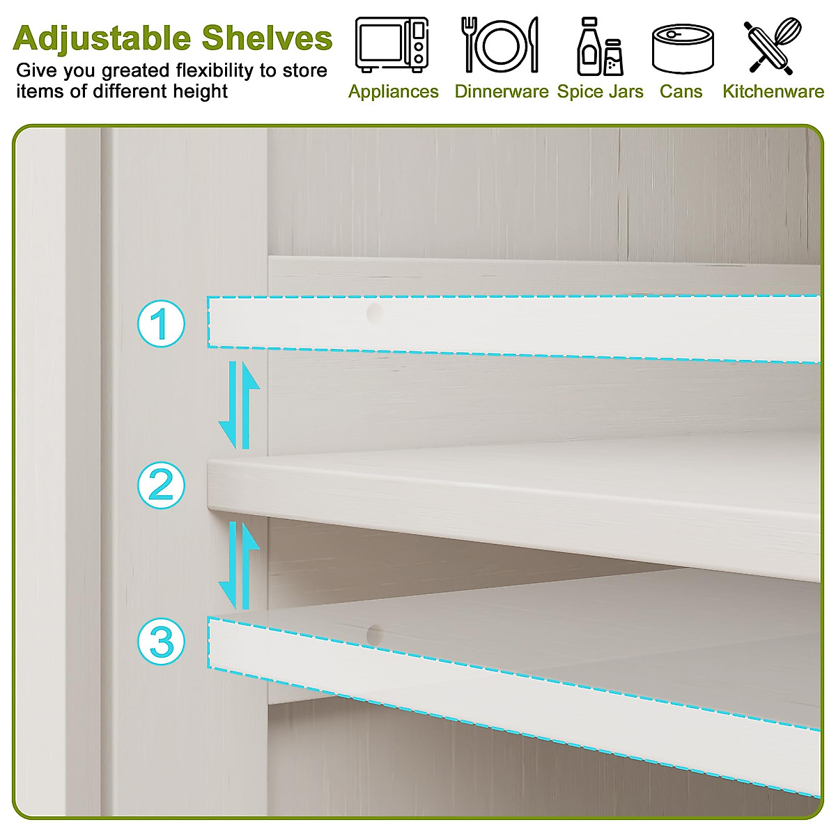 Function Home 72" Kitchen Pantry Cabinet, Tall Storage Cabinet, Freestanding Cupboard with Drawer and Adjustable Shelves, Pantry Cabinets for Kitchen Bathroom Living Room, White