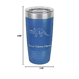 LaserGram 20oz Vacuum Insulated Tumbler Mug, Triceratops Dinosaur, Personalized Engraving Included (Dark Blue)