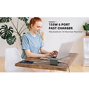 USB C Charger,155W USB C Charging Station Laptop Charger 6-Port Portable USB C Wall Fast Charger USB C Power Adapter for MacBook Pro/Air,iPad Pro,iPhone 14/13/Mini/Pro/13Pro Max/12 Samsung Galaxy Note