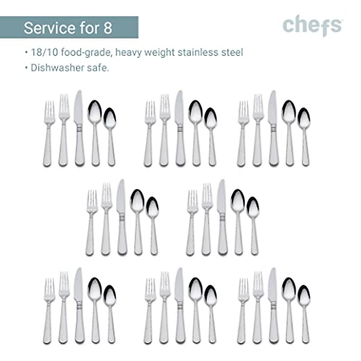 Chefs 18/10 Stainless Steel 44pc Flatware Set, Service for 8, Harlow