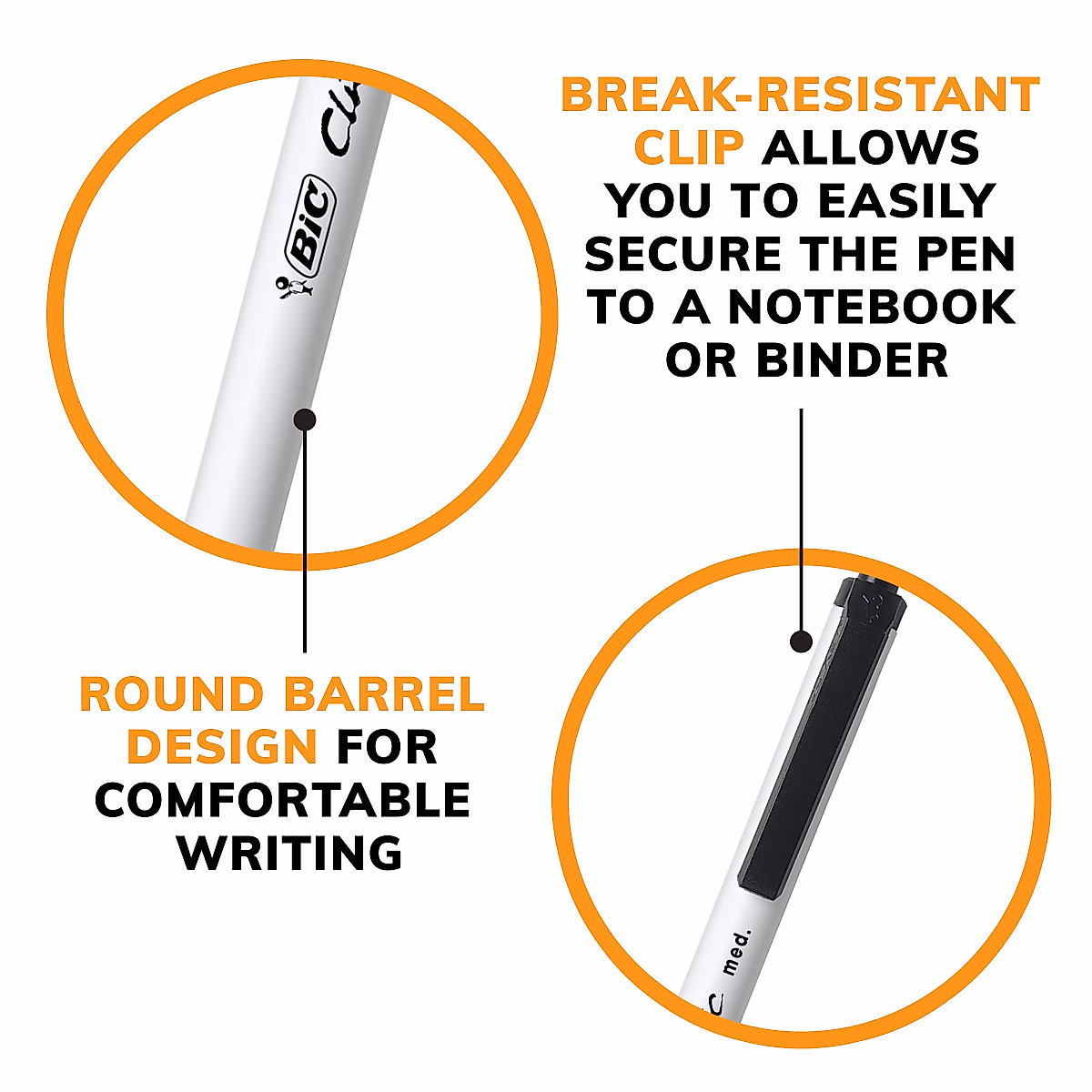 BIC Clic Stic Black Retractable Ballpoint Pens, Medium Point (1.0mm), 24-Count Pack, Round Barrel Design for Comfortable Writing