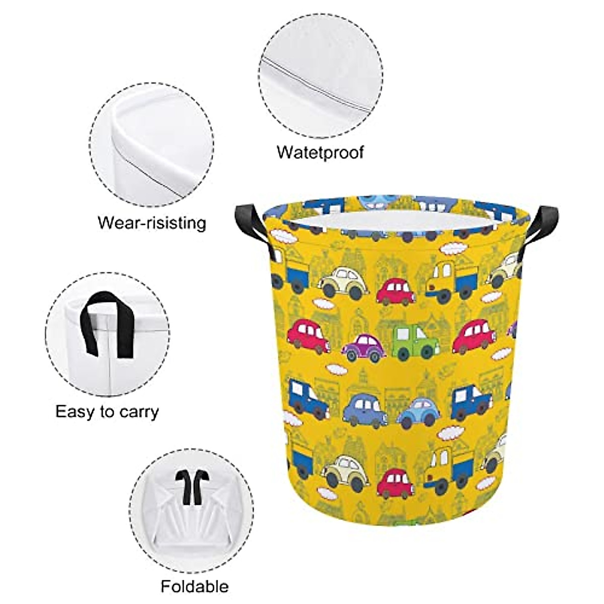 Colorful Car Foldable Laundry Basket Waterproof Hamper Storage Bin Bag with Handle 16.5"x 16.5"x 17"