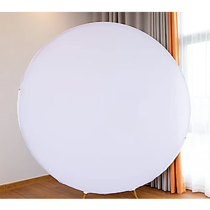 Round Backdrop Covers Circle Background for Birthday Party Baby Shower Wedding Bridal Shower Decoration Communion Baptism White Solid Color Double-Sided Round Banner Elastic Fabric Cover Dia 6.5ft